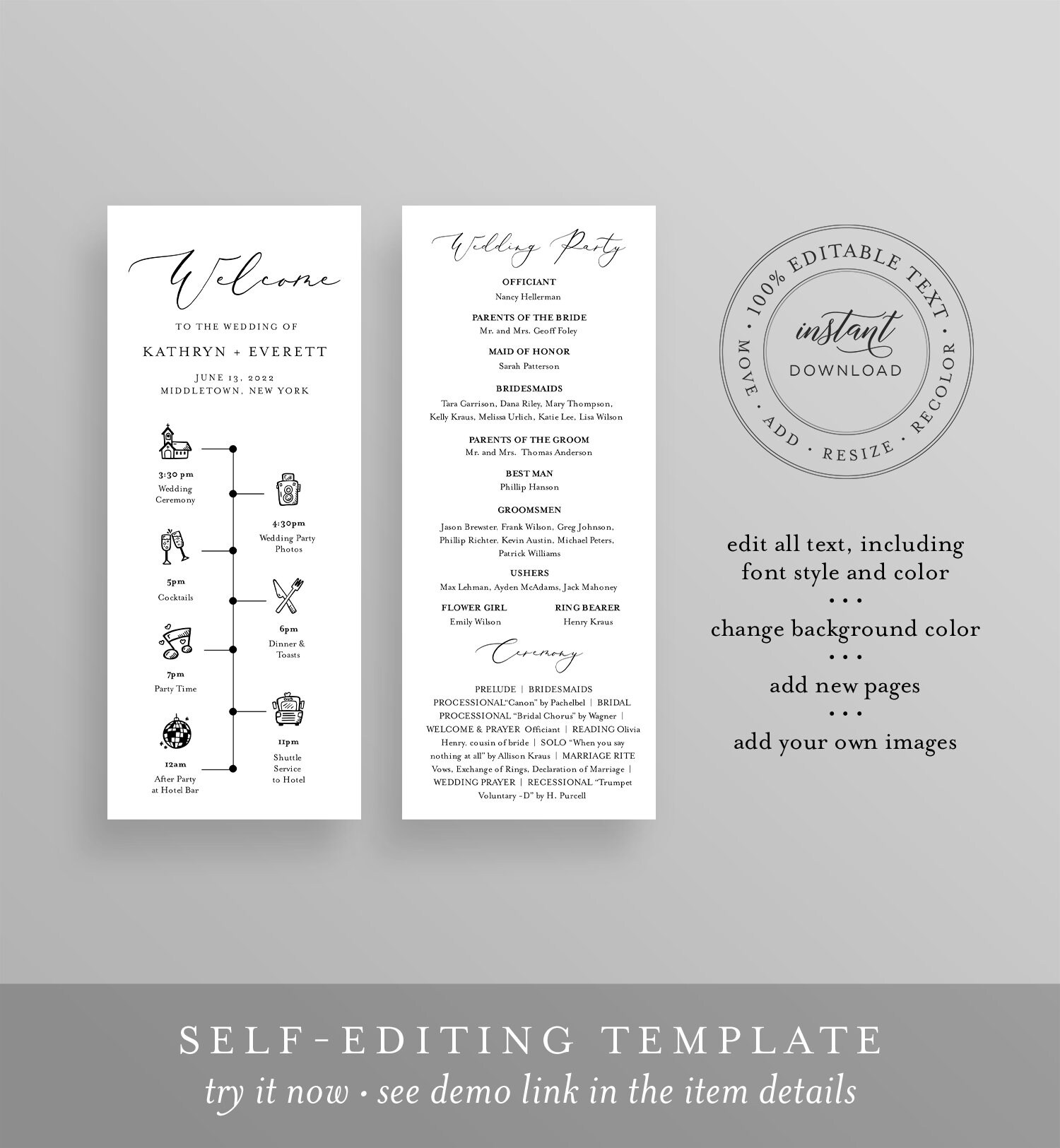 Minimalist Wedding Program Timeline Template Order Of Service
