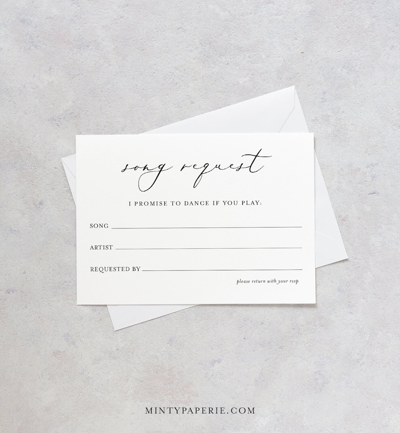 Minimalist Song Request Card Printable Wedding DJ Request | Etsy