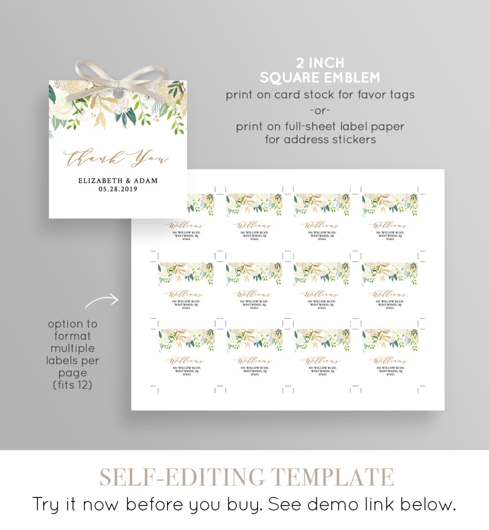 Return Address Label Template Wedding Favor Tag Address - Etsy