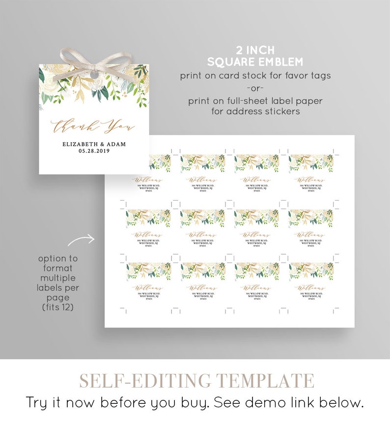 Return Address Label Template Wedding Favor Tag Address - Etsy