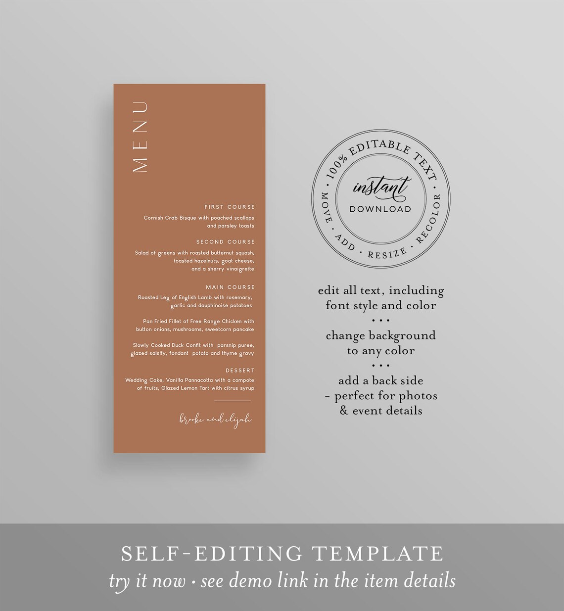 Minimal Menu Template Printable Wedding Dinner Menu Card - Etsy