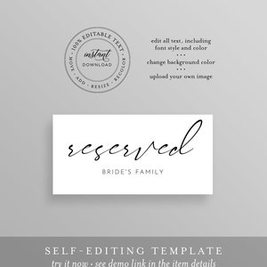 Reserved Seating Tag, Wedding Reserved Chair / Row Card, Modern ...