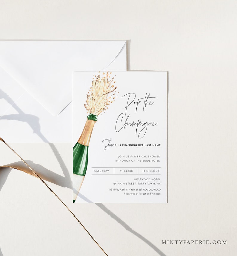 Pop the Champagne Bridal Shower Invitation Template, Brunch and Bubbly ...