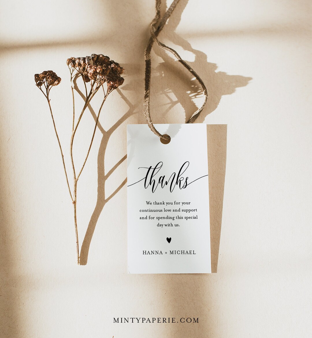 Modern Calligraphy Favor Tag for Bridal Shower or Wedding, Thank You ...