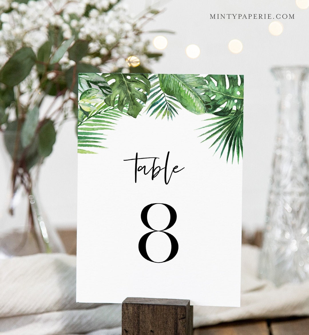 Tropical Table Number Card Template, Beach Wedding Table Number ...