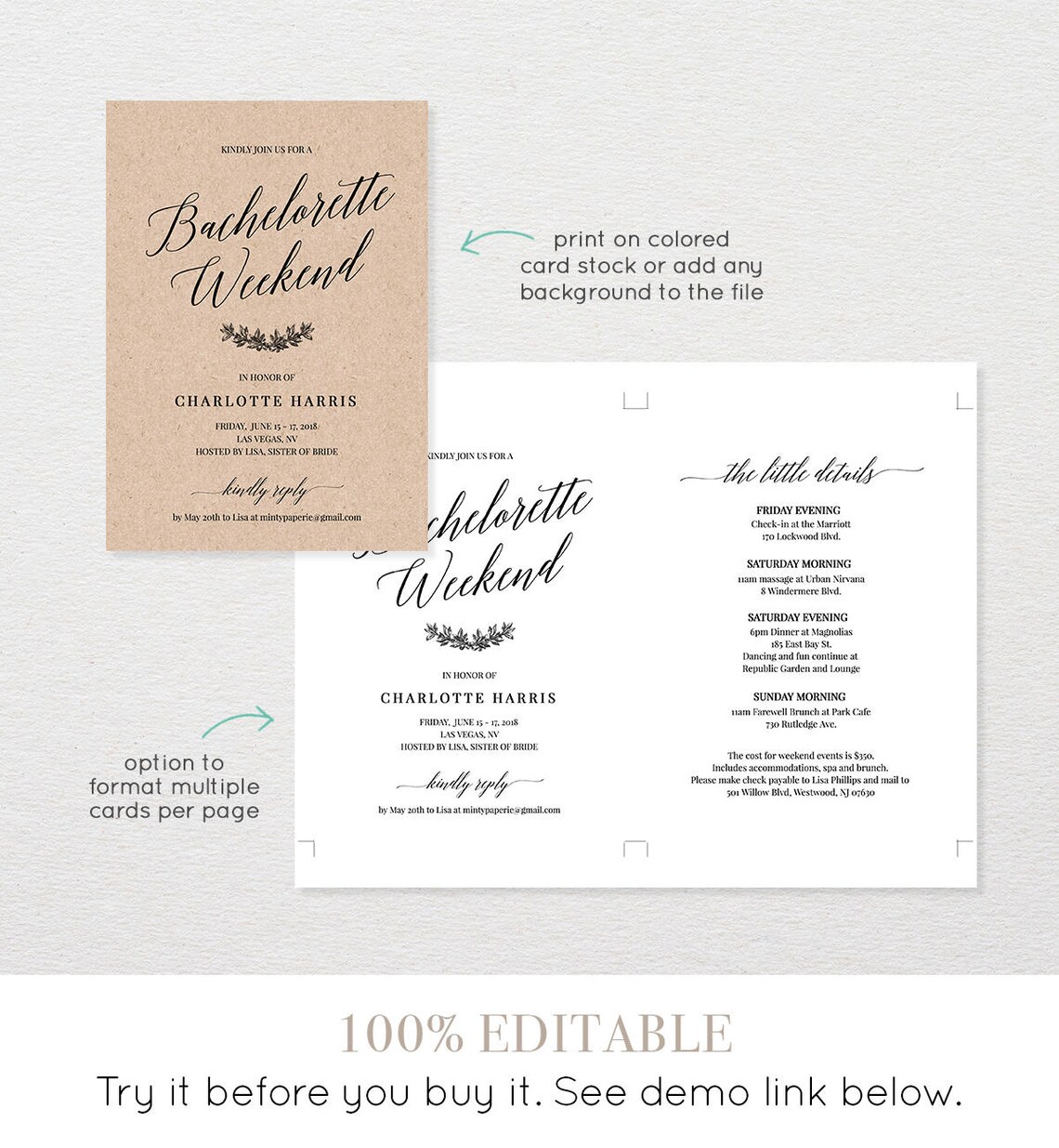 Bachelorette Party Weekend Invitation Itinerary Agenda | Etsy