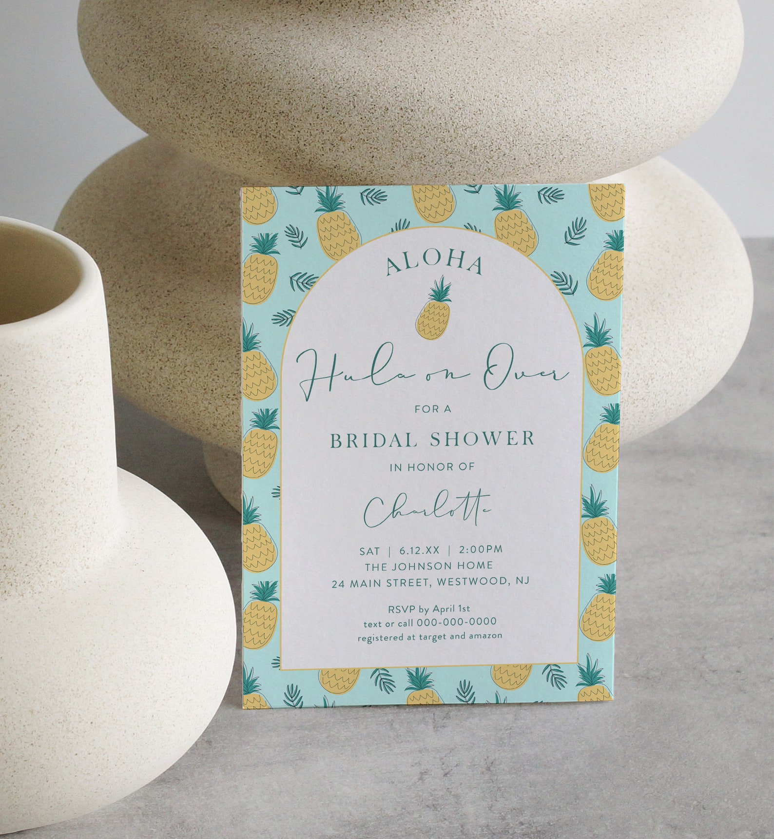 Pineapple Bridal Shower Invitation Template, Aloha Hawaiian Luau Bridal ...