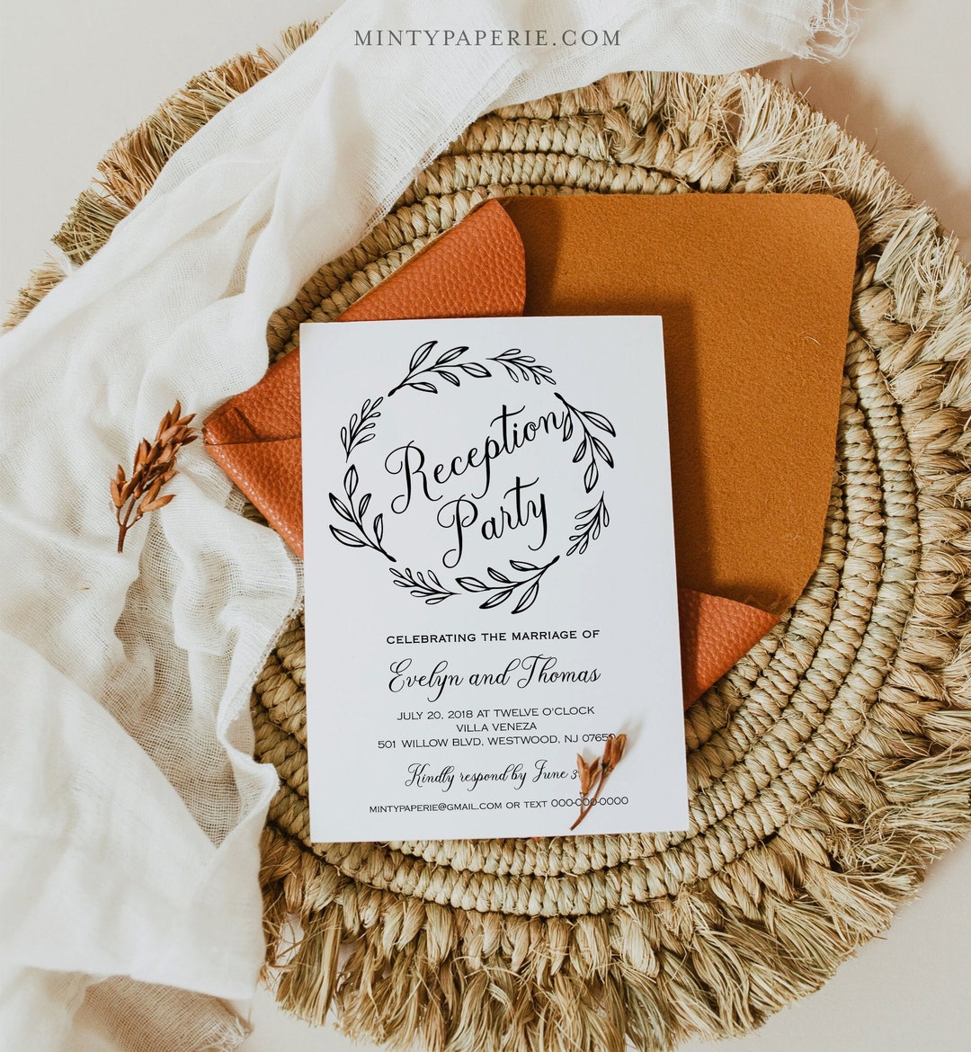 Reception Party Invitation Template, Wedding Reception Printable, 100% ...