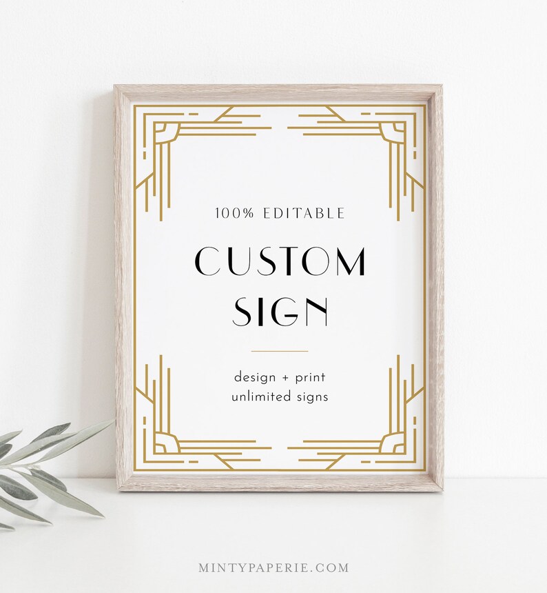 Art Deco Custom Sign Template, Minimal Retro Wedding or Bridal Shower ...