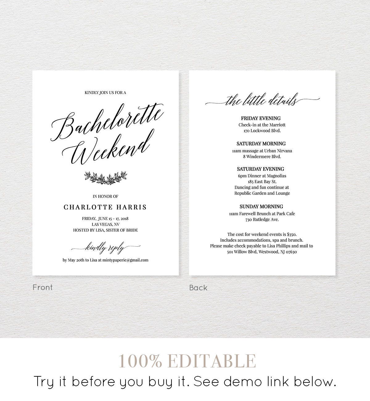 Bachelorette Party Weekend Invitation Itinerary Agenda | Etsy