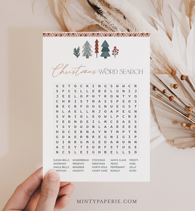 Christmas Word Search Game Minimal Holiday Party Game - Etsy