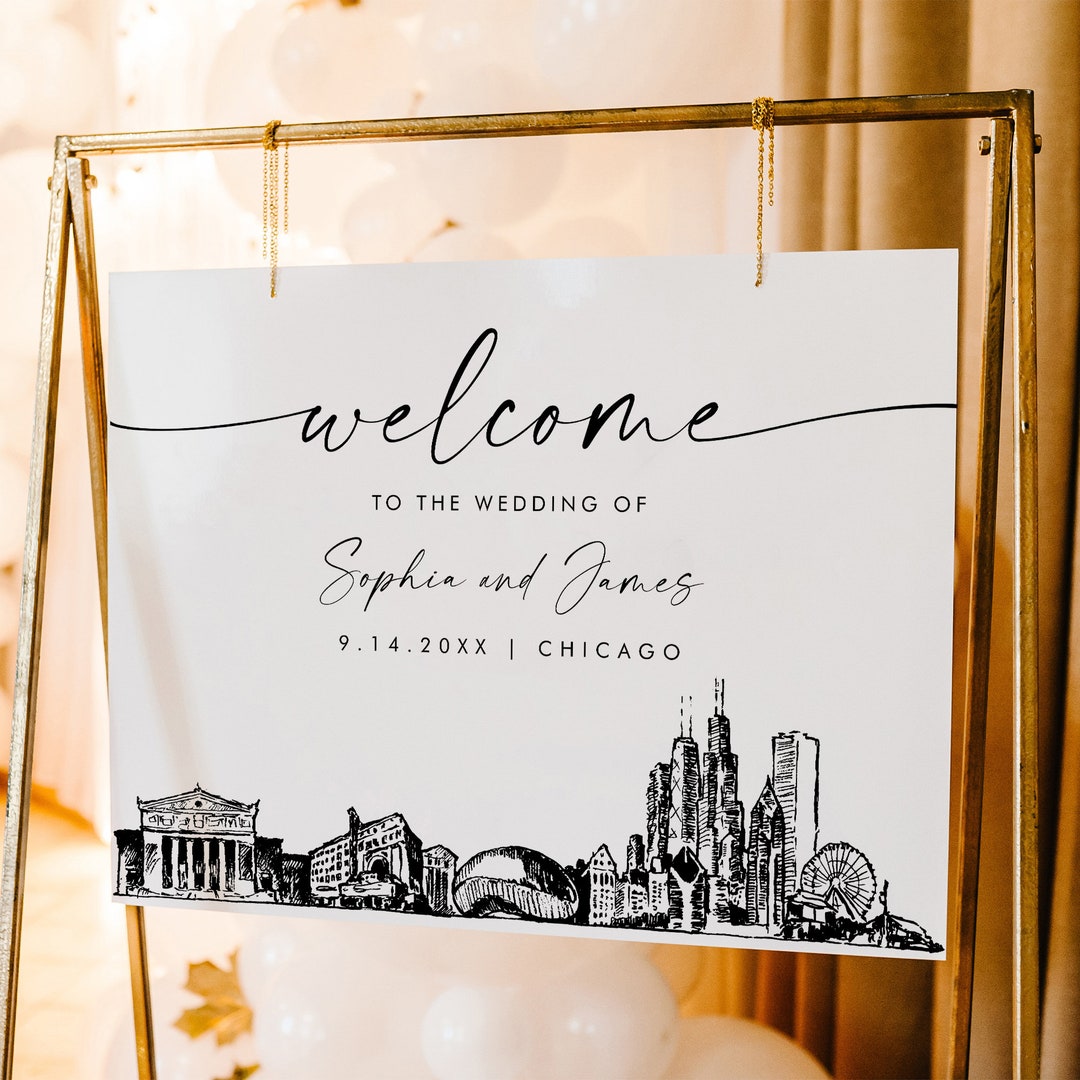 Chicago Welcome Sign, Chicago City Skyline Wedding Sign, Printable ...