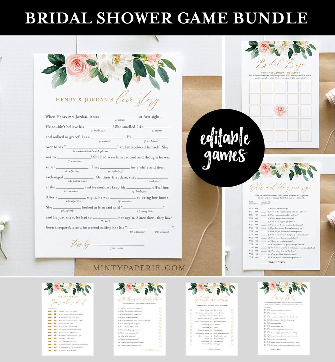 Bridal Shower Game Bundle, Editable Games, Instant Download, Customize ...