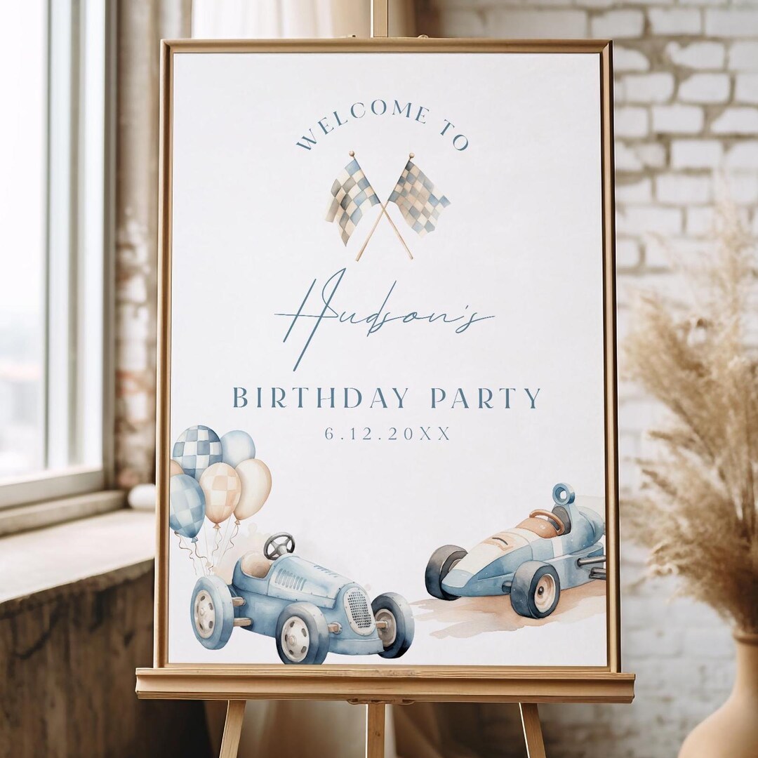 Race Car Birthday Welcome Sign, Vintage Race Car, Raceway, Little Racer ...