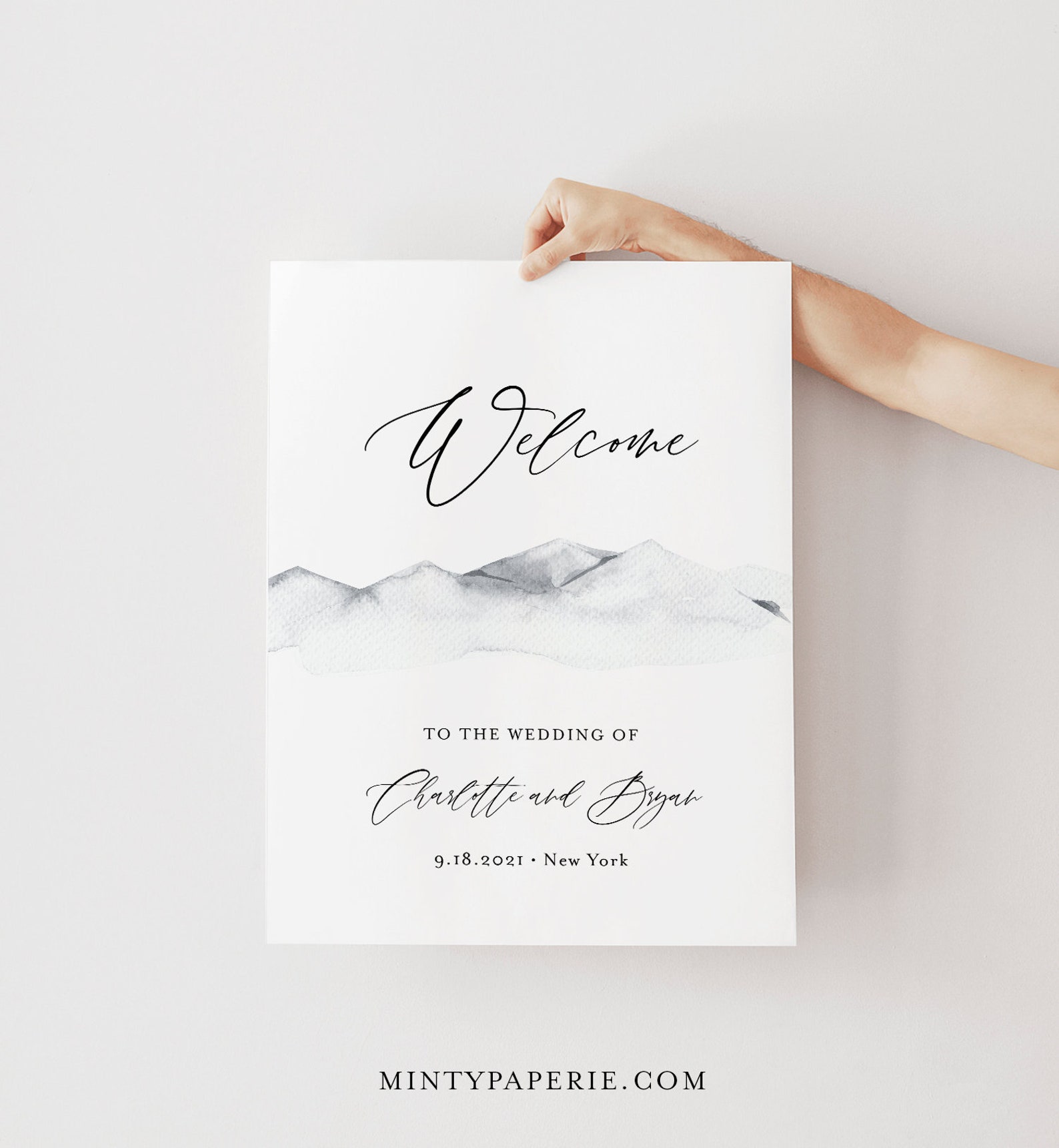 Watercolor Mountain Wedding Welcome Sign Printable Minimalist - Etsy