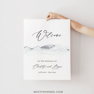 Watercolor Mountain Wedding Welcome Sign, Printable Minimalist Wedding ...