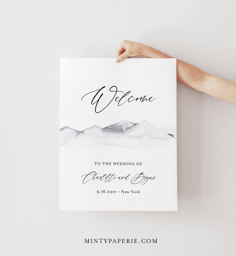Watercolor Mountain Wedding Welcome Sign Printable Minimalist - Etsy