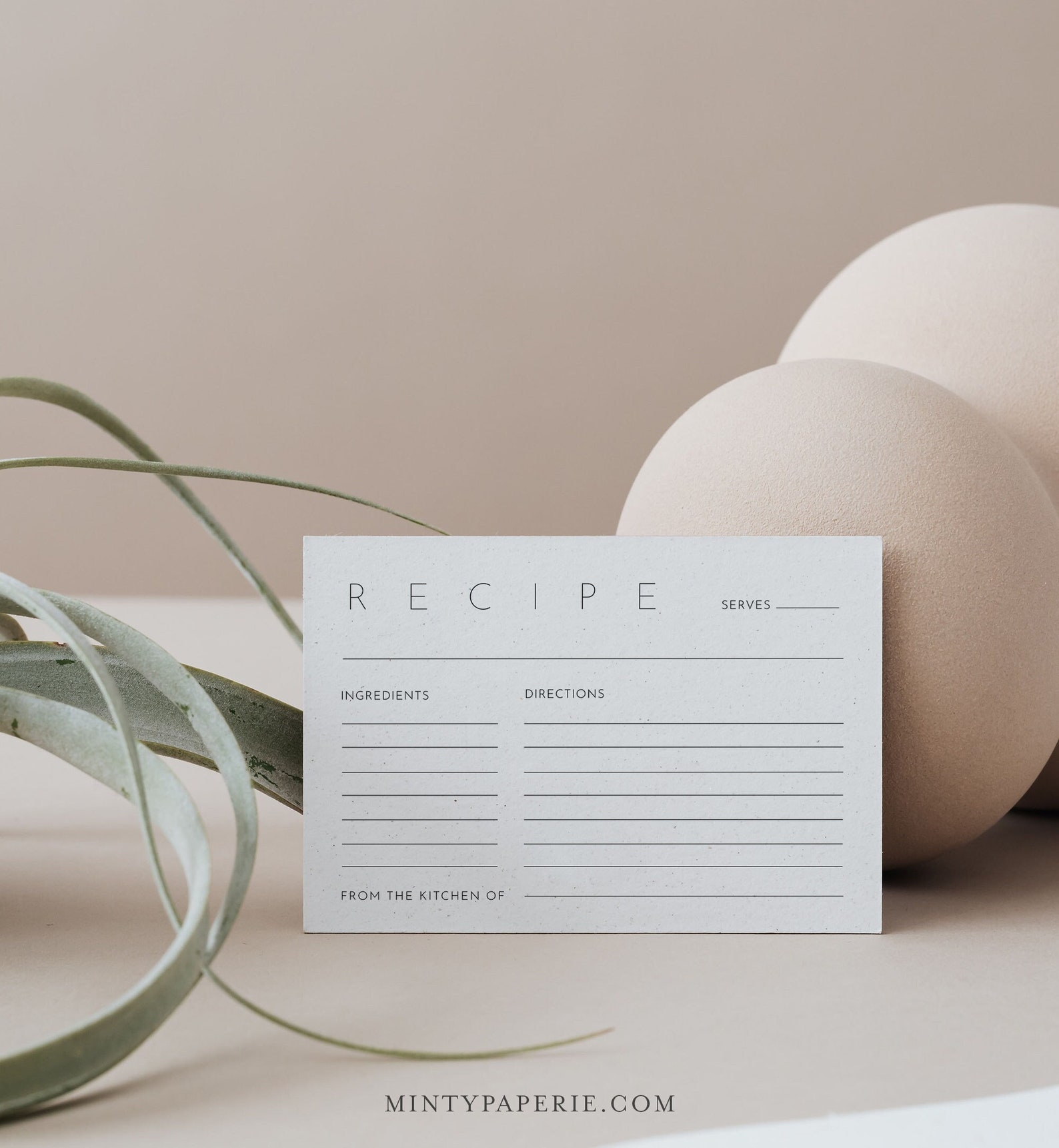 Minimalist Recipe Card Template, Instant Download, 100% Editable Text ...