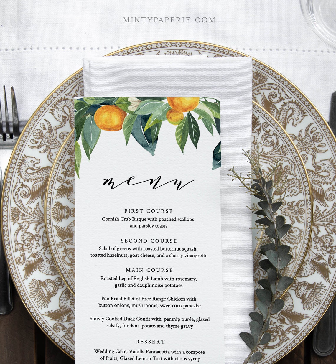 Citrus Menu Template Wedding Menu Card Orange Blossom - Etsy