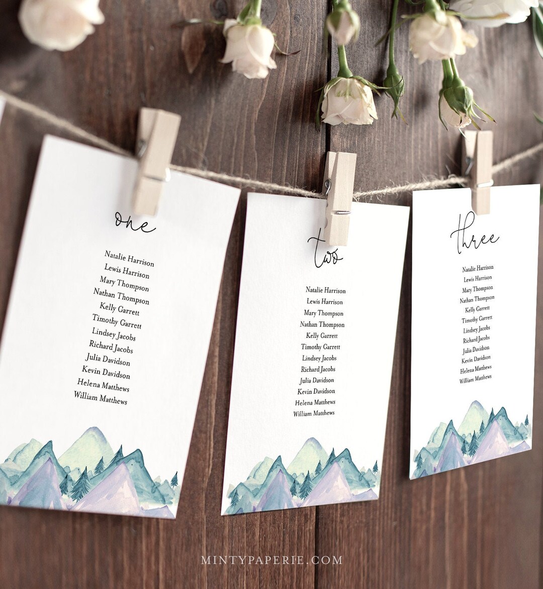 Mountain Seating Cards, Rustic Seating Chart, Pine Tree Seating Plan ...