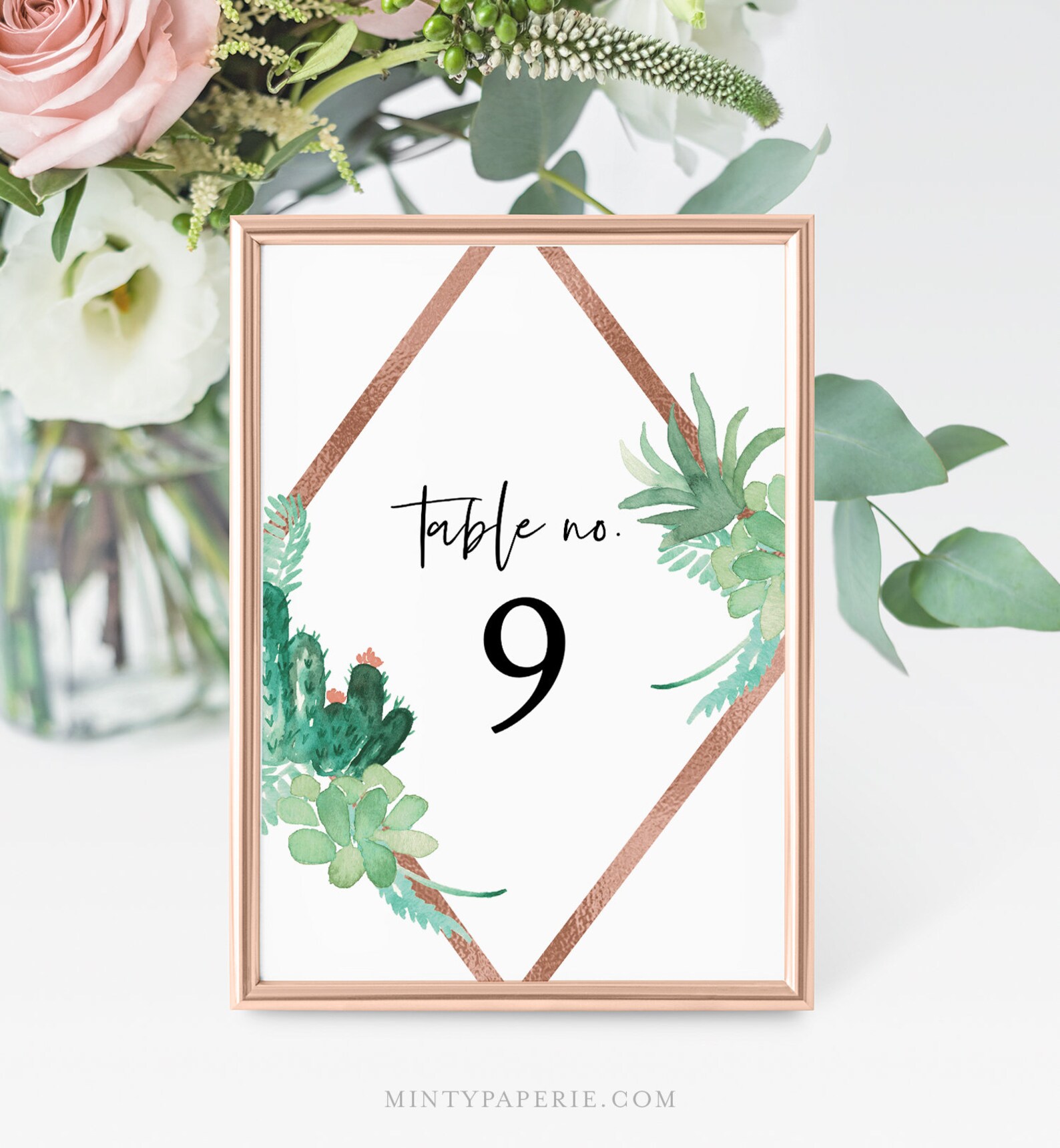Succulent Table Number Card Template Cactus & Rose Gold - Etsy