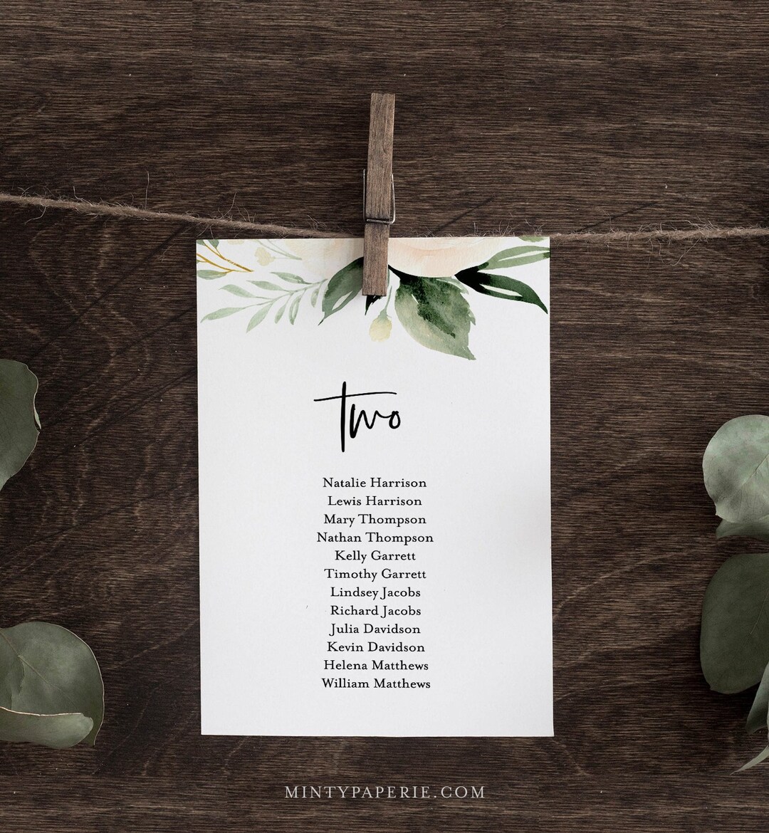 Seating Chart Template, Boho Greenery Wedding Seating Cards, 100% ...