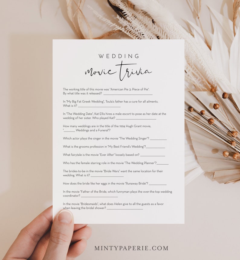 Wedding Movie Trivia Bridal Shower Game Template Minimalist - Etsy