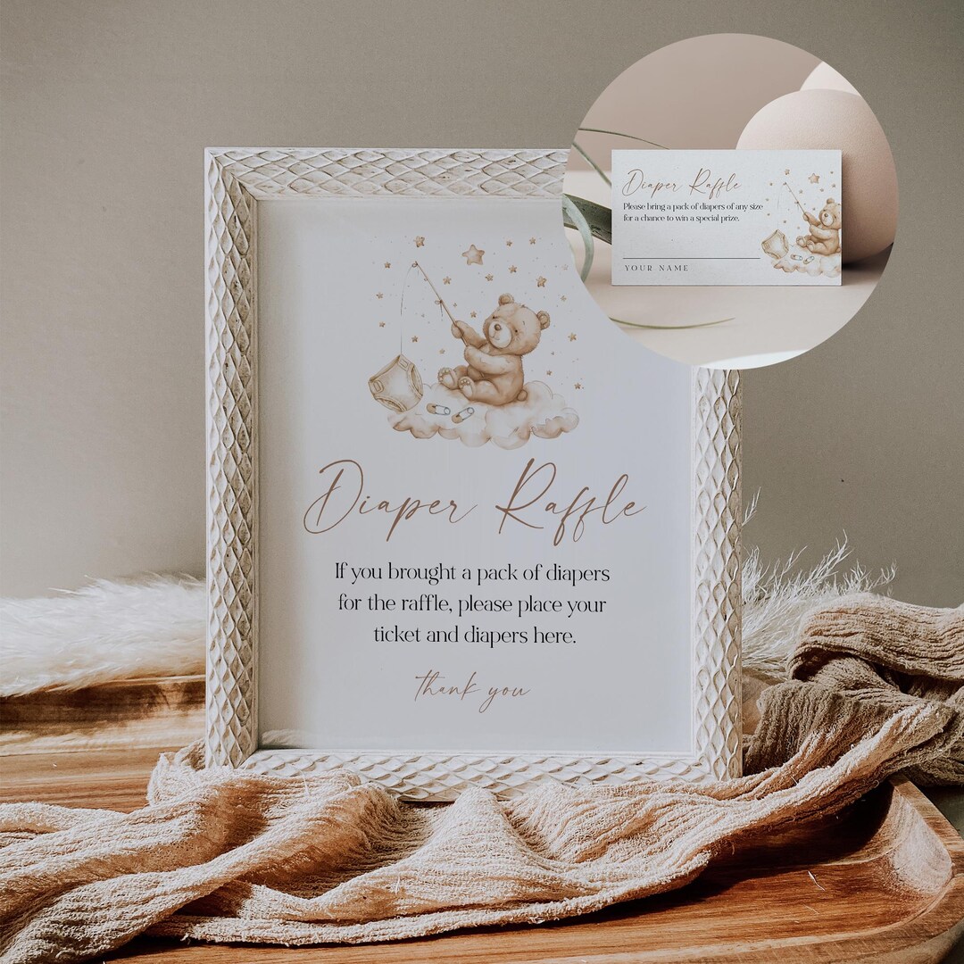 Teddy Bear Diaper Raffle Game, Printable Bearly Wait Baby Shower Diaper ...