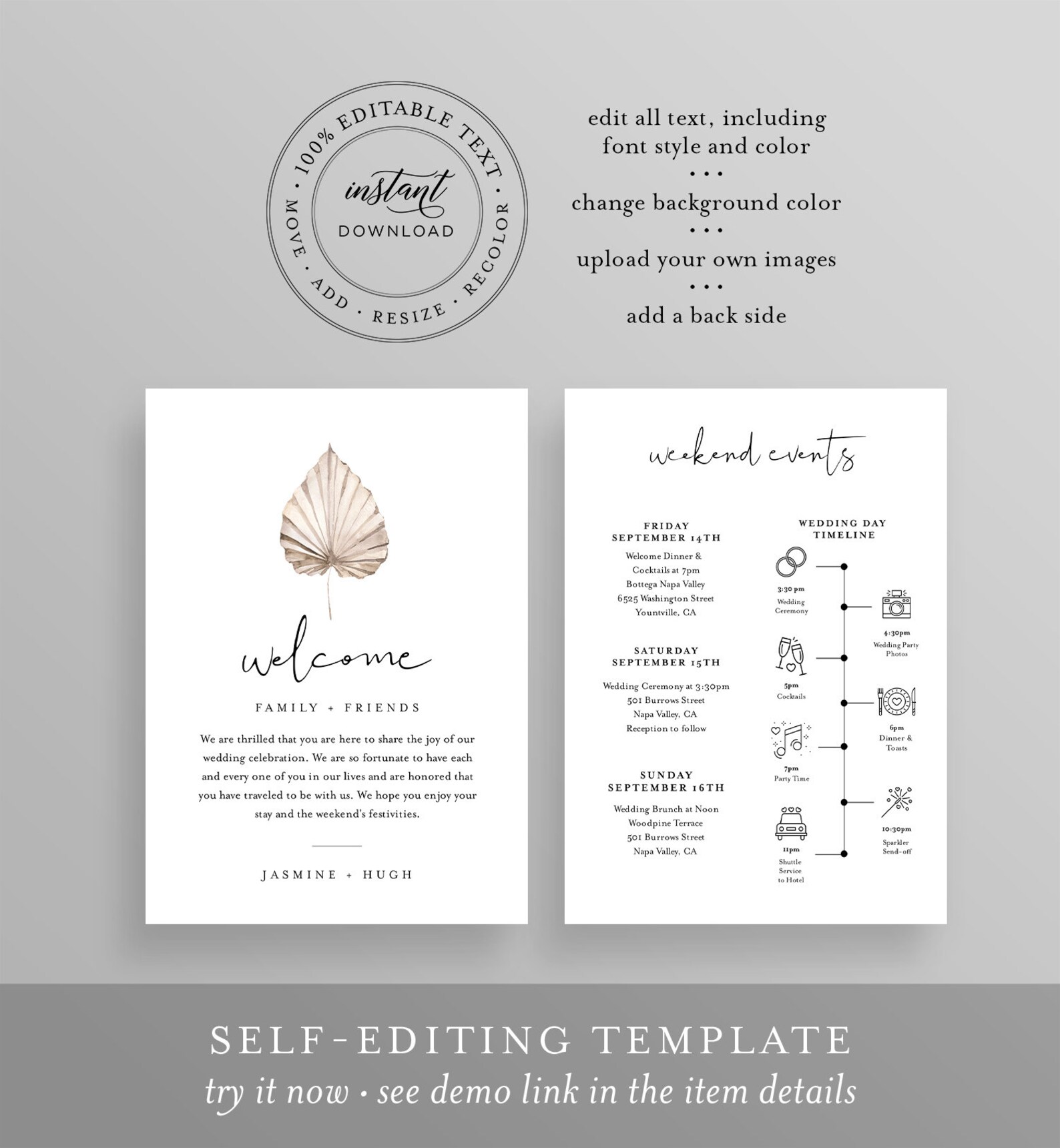 Bohemian Welcome Letter & Timeline Template Wedding Order of - Etsy