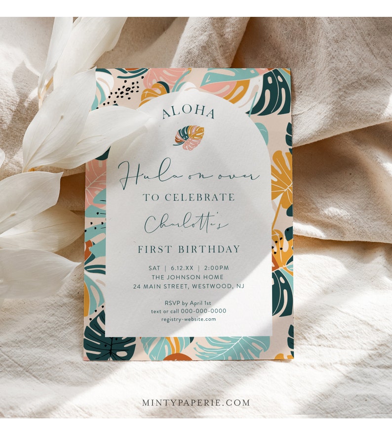 Luau 1st Birthday Party Invitation Template, Aloha Hawaiian Theme ...
