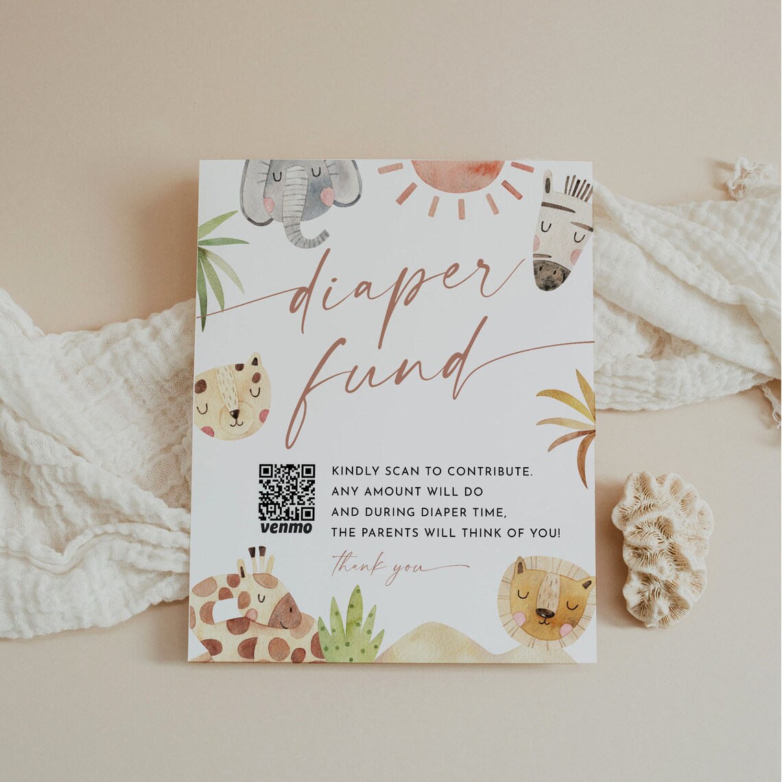 Safari Diaper Fund Sign, Venmo Baby Shower Sign, Jungle Baby Shower ...