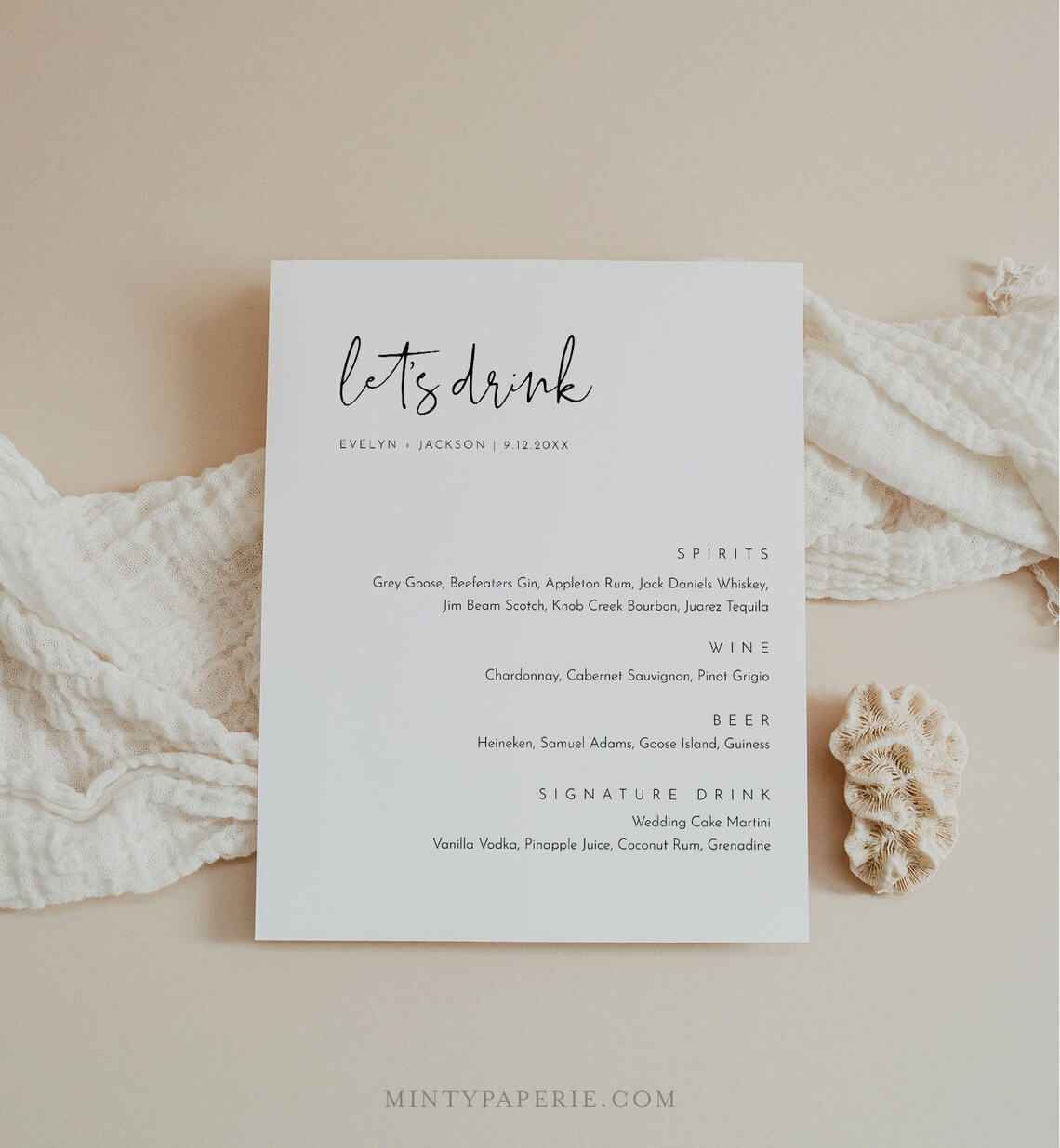 Minimalist Drink Menu Sign Open Bar Sign Alcohol Wedding | Etsy