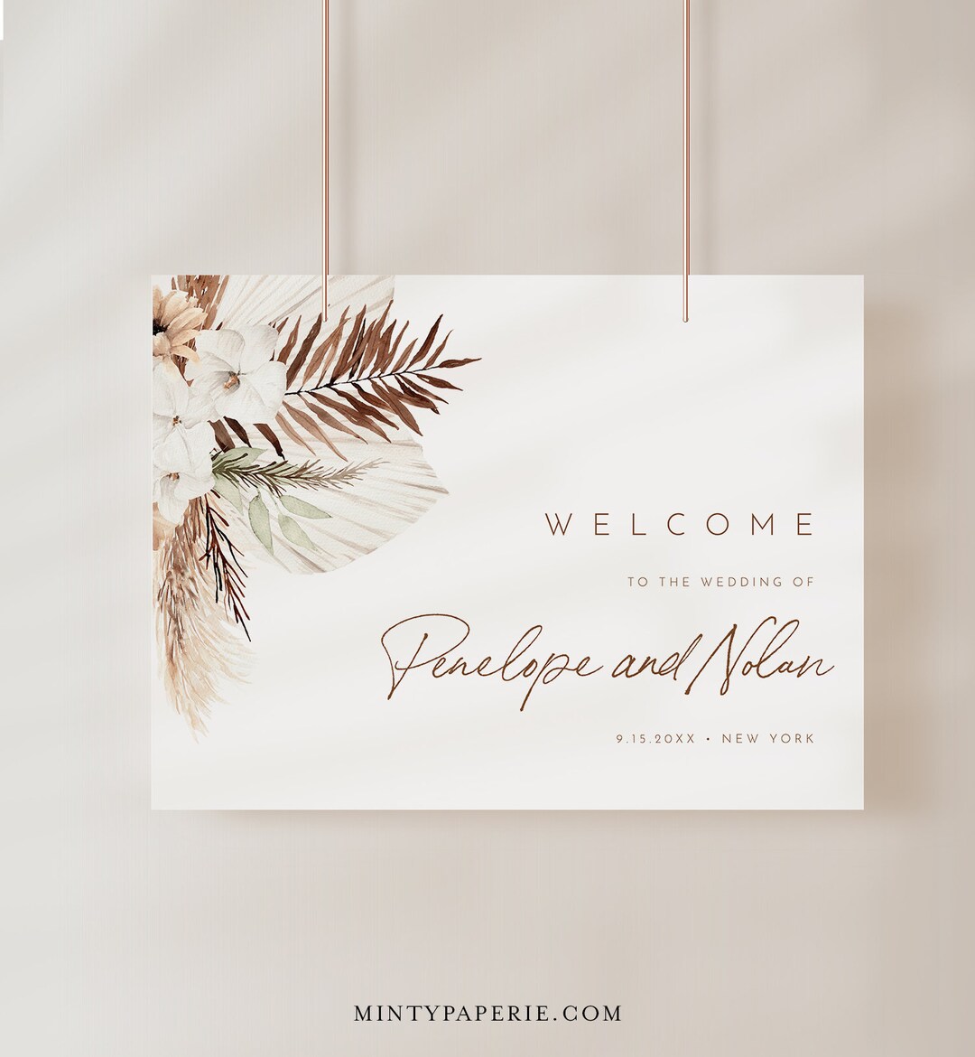 Bohemian Welcome Sign Template, Pampas, Palm, Bridal Shower, Wedding ...