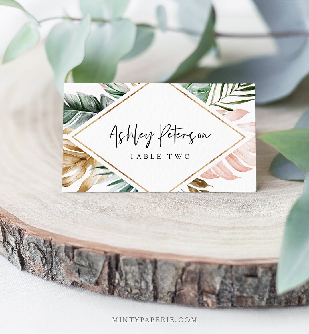 Tropical Place Card Template, Printable Lush Greenery Wedding Buffet ...