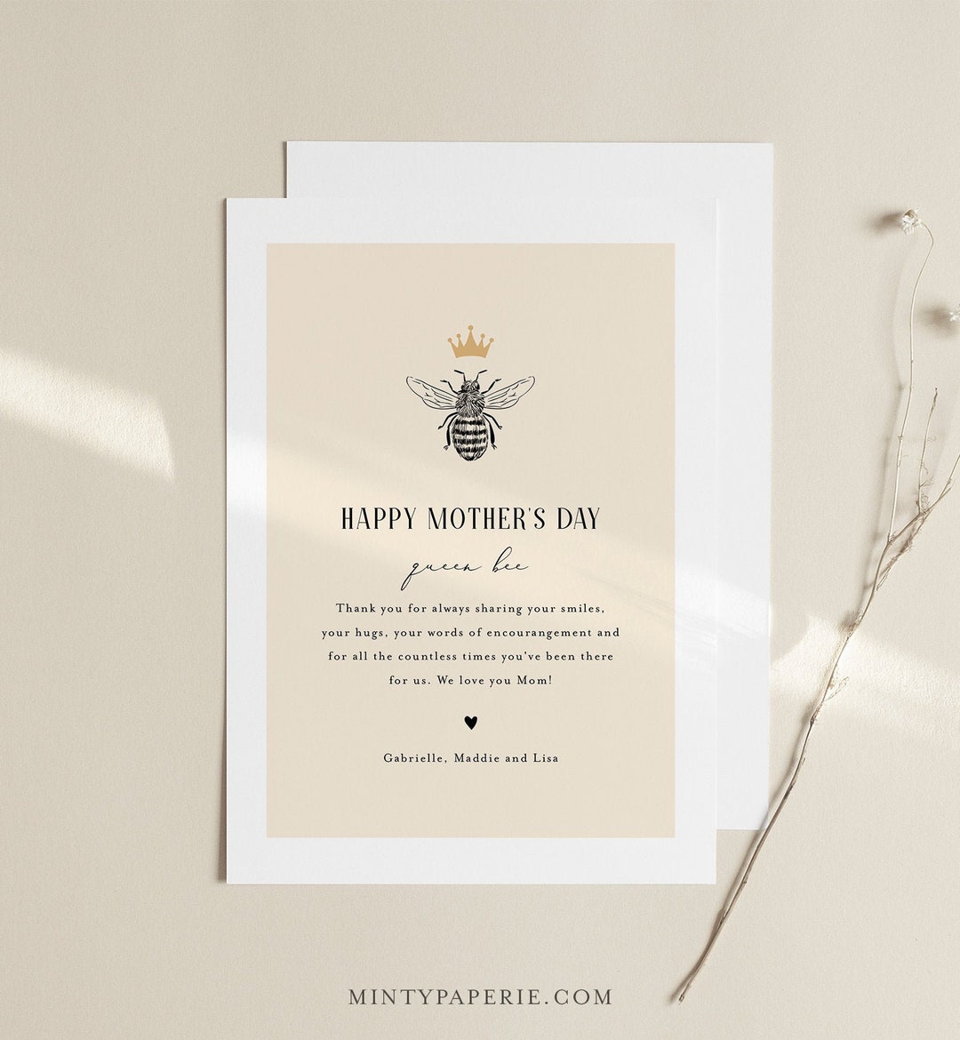 Queen Bee Mother's Day Card, Printable Funny Mothers Day Template ...