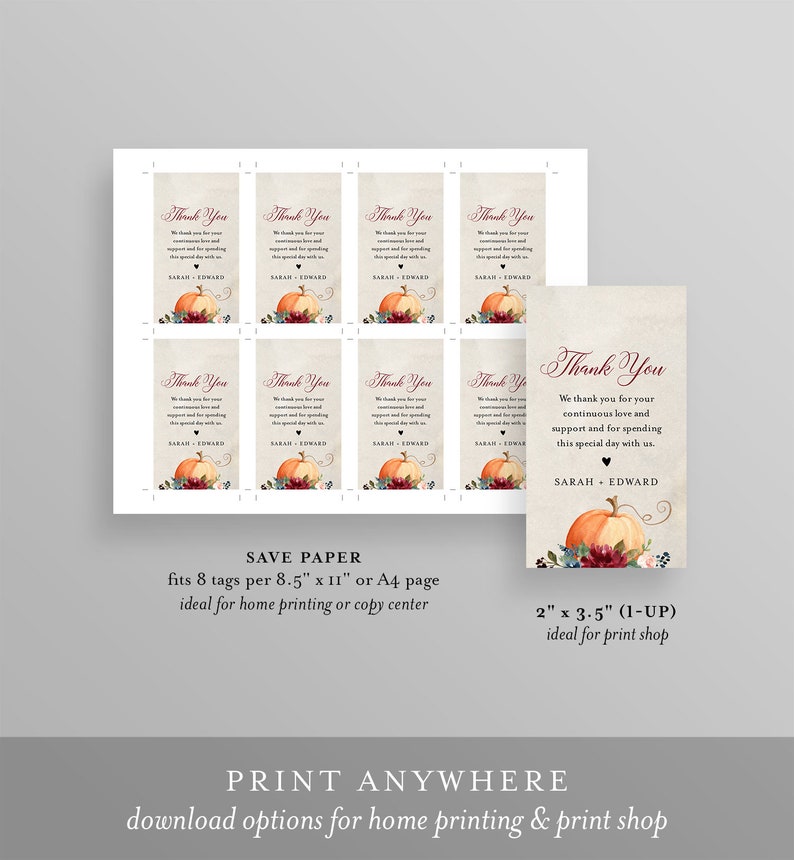 Pumpkin Favor Tag Template Thank You Tag Fall Bridal Shower | Etsy