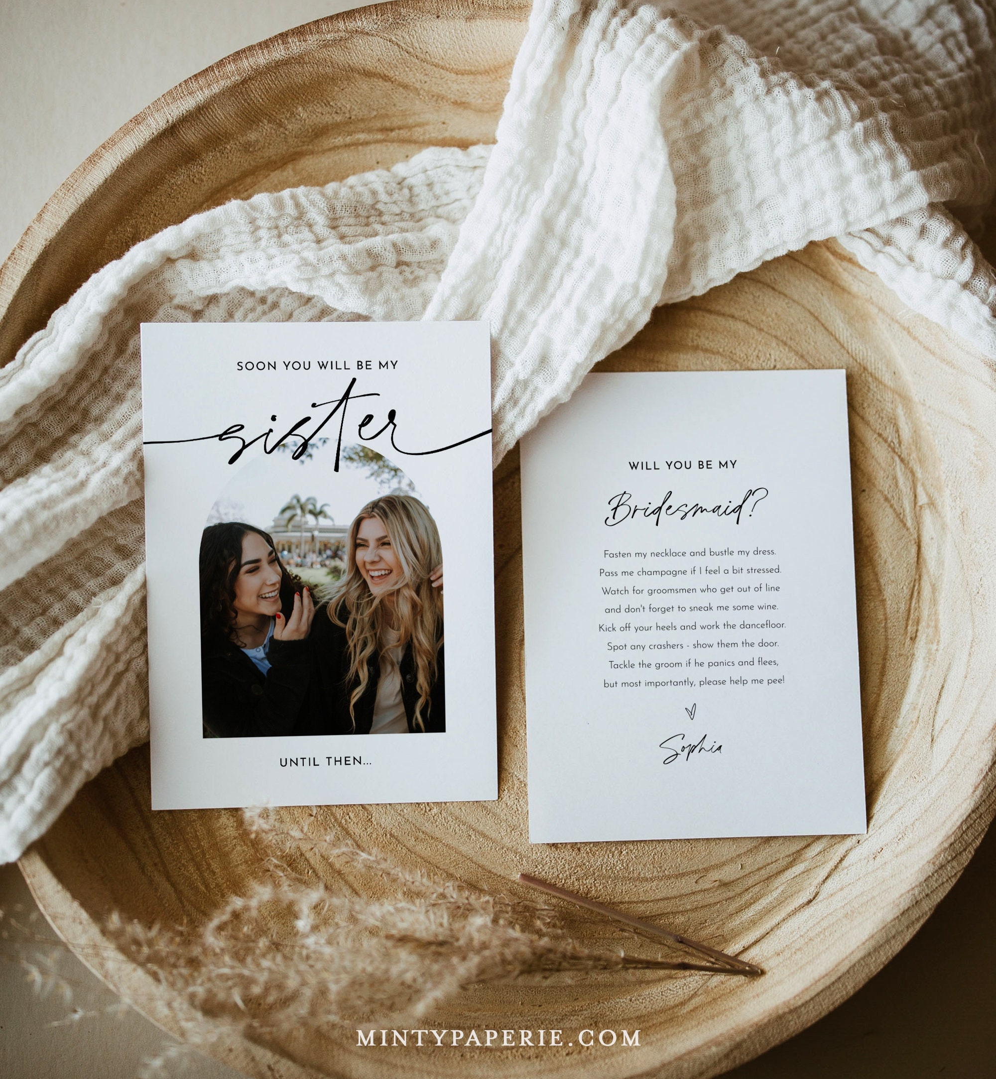 Sister Bridesmaid Proposal Card Printable Photo Will You Be My