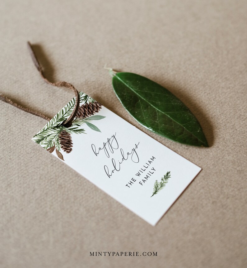 Holiday Gift Tag Template Printable Winter Pine Favor Tag | Etsy