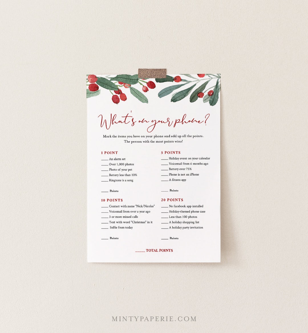 Printable Christmas Game, What's on Your Phone, Holiday Party Game ...