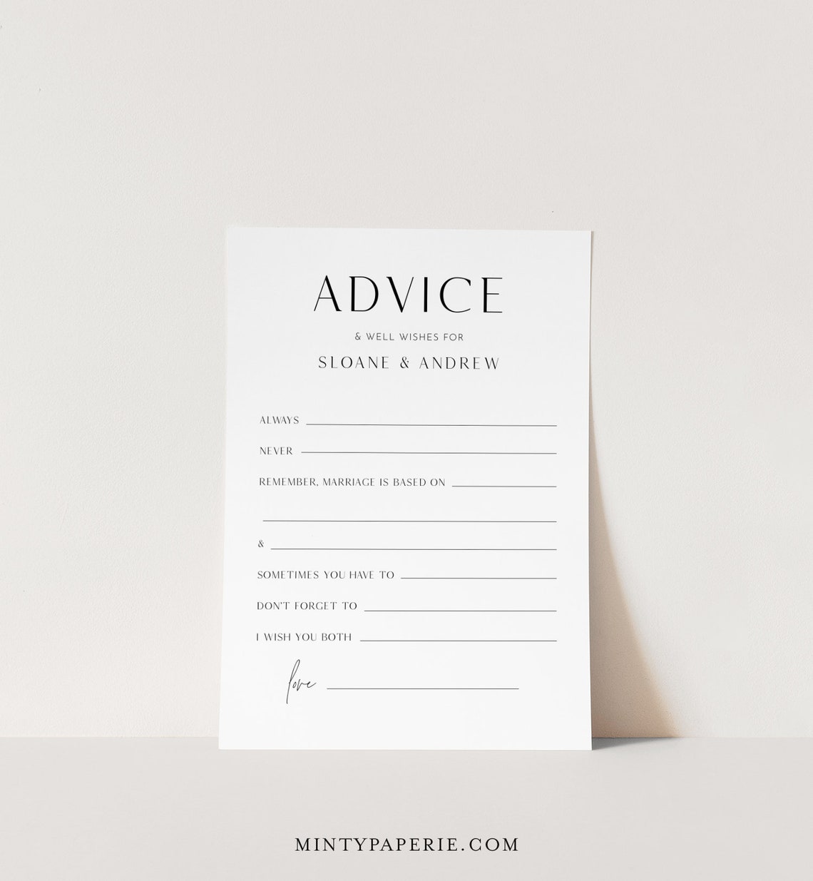 Minimal Wedding Advice Card Printable Editable Template Well - Etsy