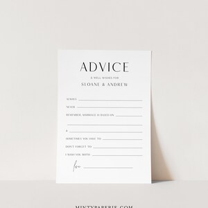 Minimal Wedding Advice Card Printable, Editable Template, Well Wishes ...