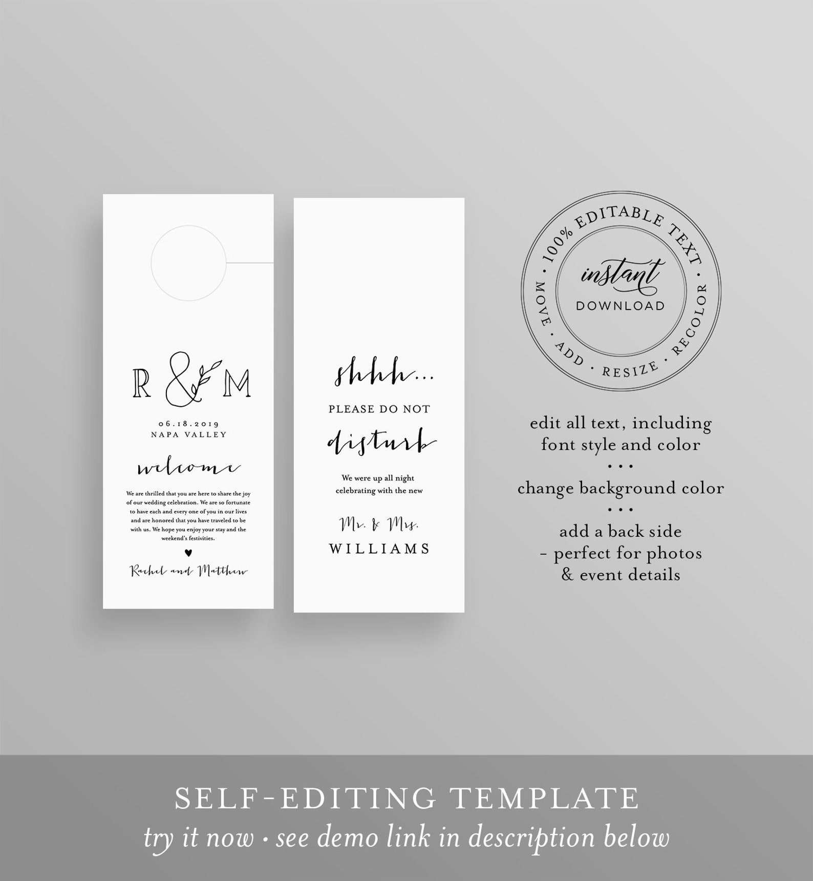 Door Hanger Template, Wedding Welcome Letter / Note, Printable Do Not ...