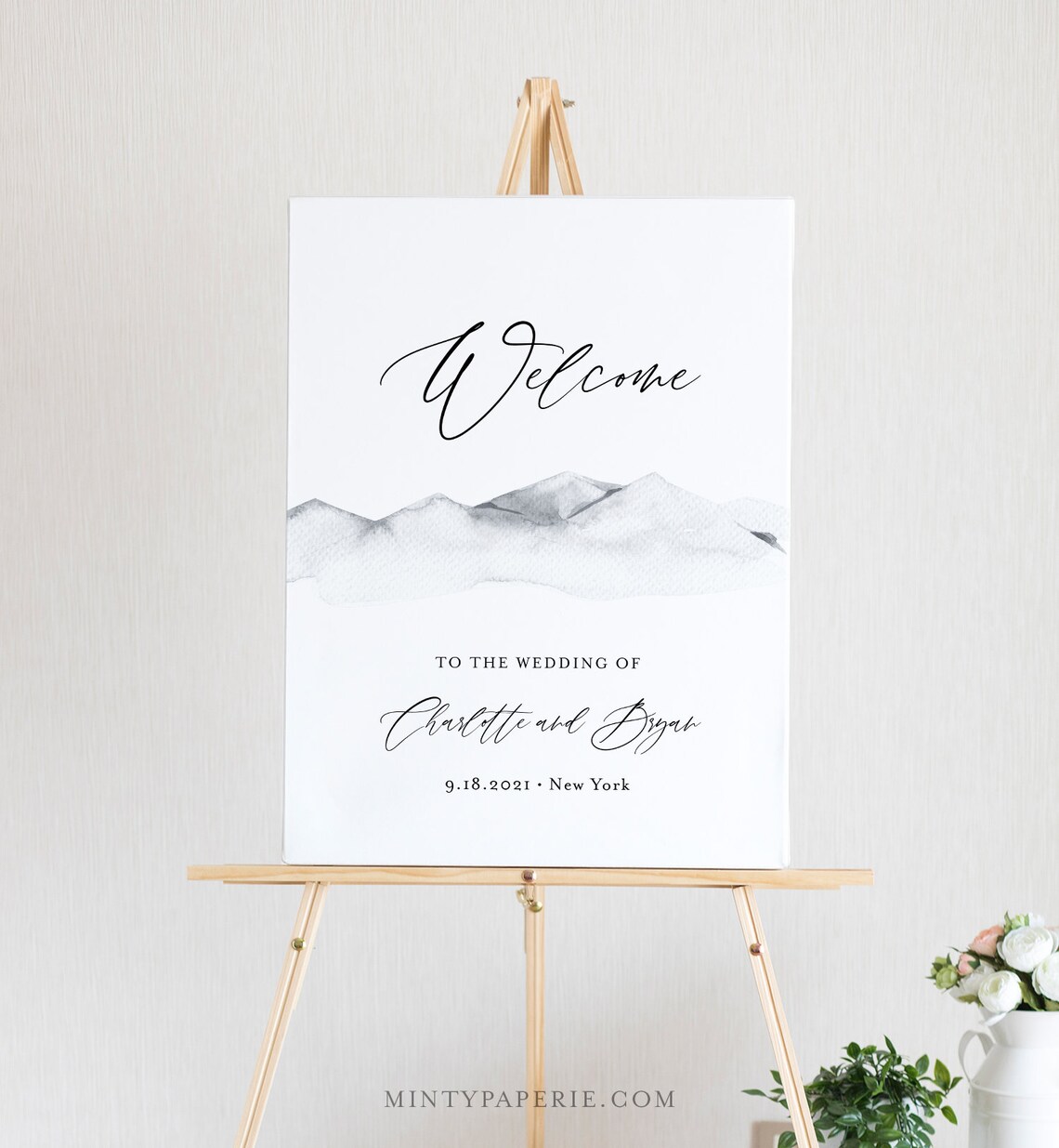 Watercolor Mountain Wedding Welcome Sign Printable Minimalist | Etsy