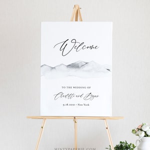 Watercolor Mountain Wedding Welcome Sign, Printable Minimalist Wedding ...