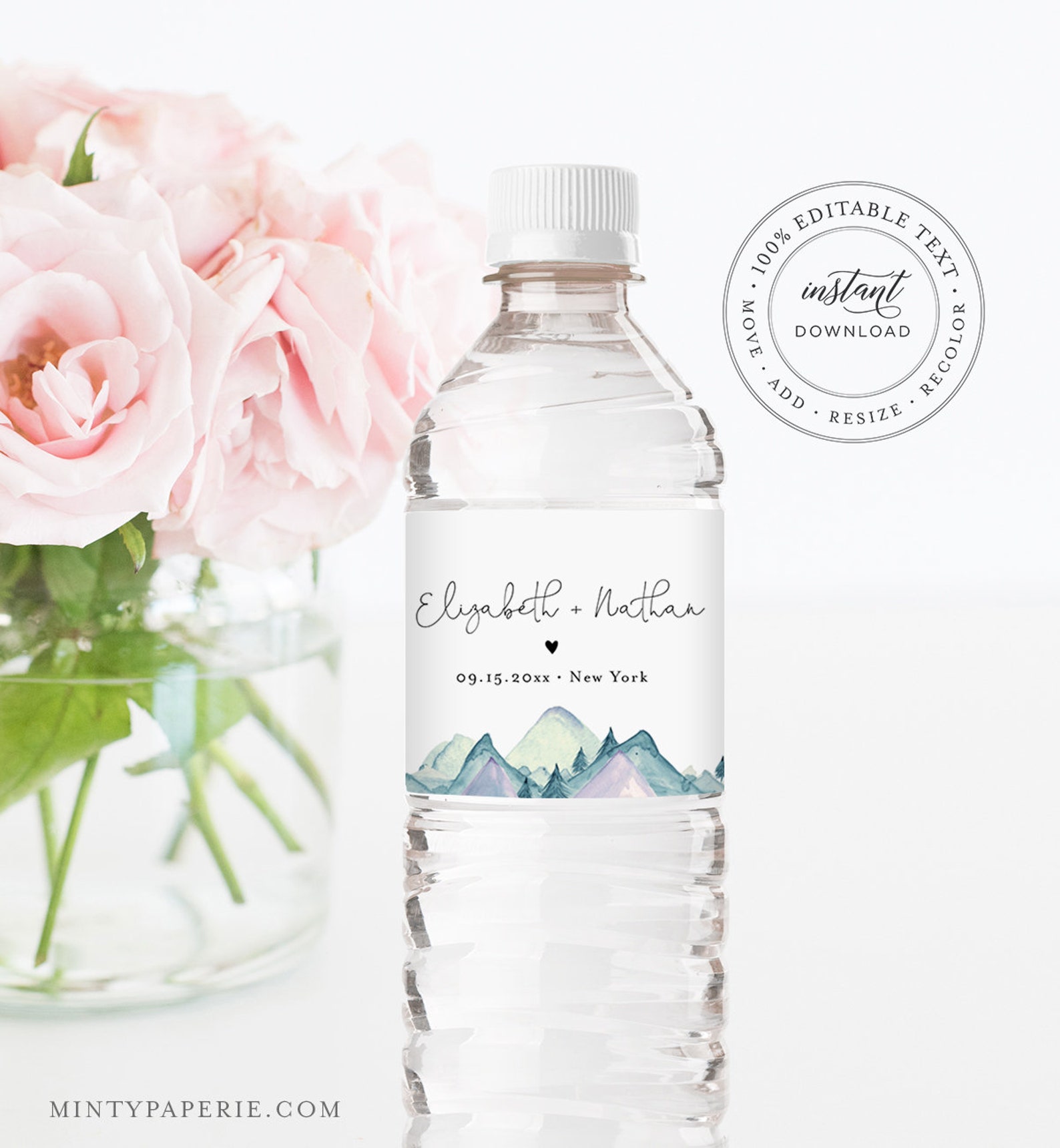 Mountain Water Bottle Label Template Pine Wedding Water - Etsy