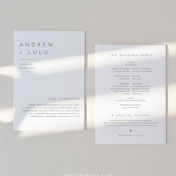 Flat Wedding Program Template - Etsy