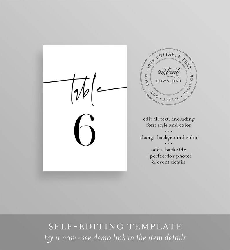 Minimalist Table Number Card Template Simple Clean Modern | Etsy