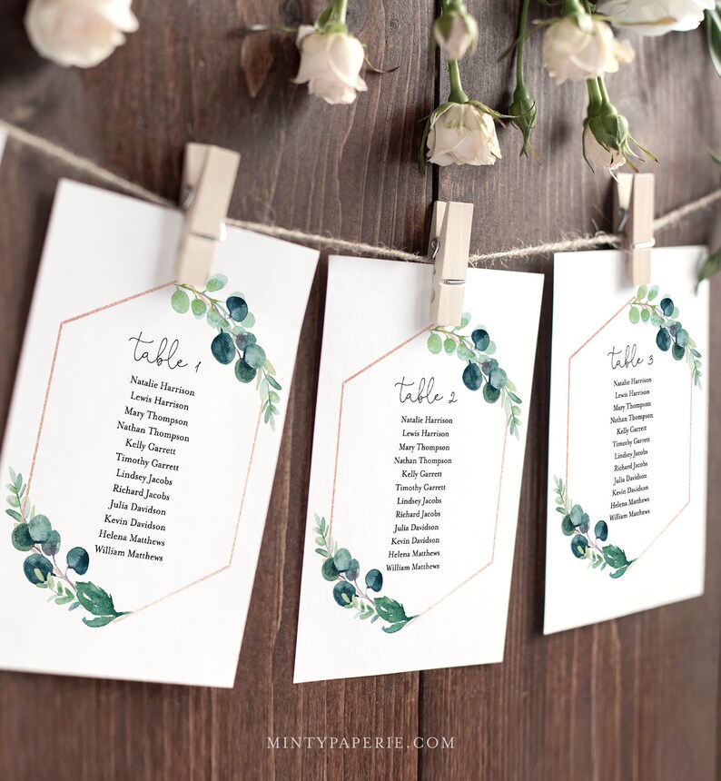 Seating Chart Printable Table Seating Cards Greenery Wedding - Etsy