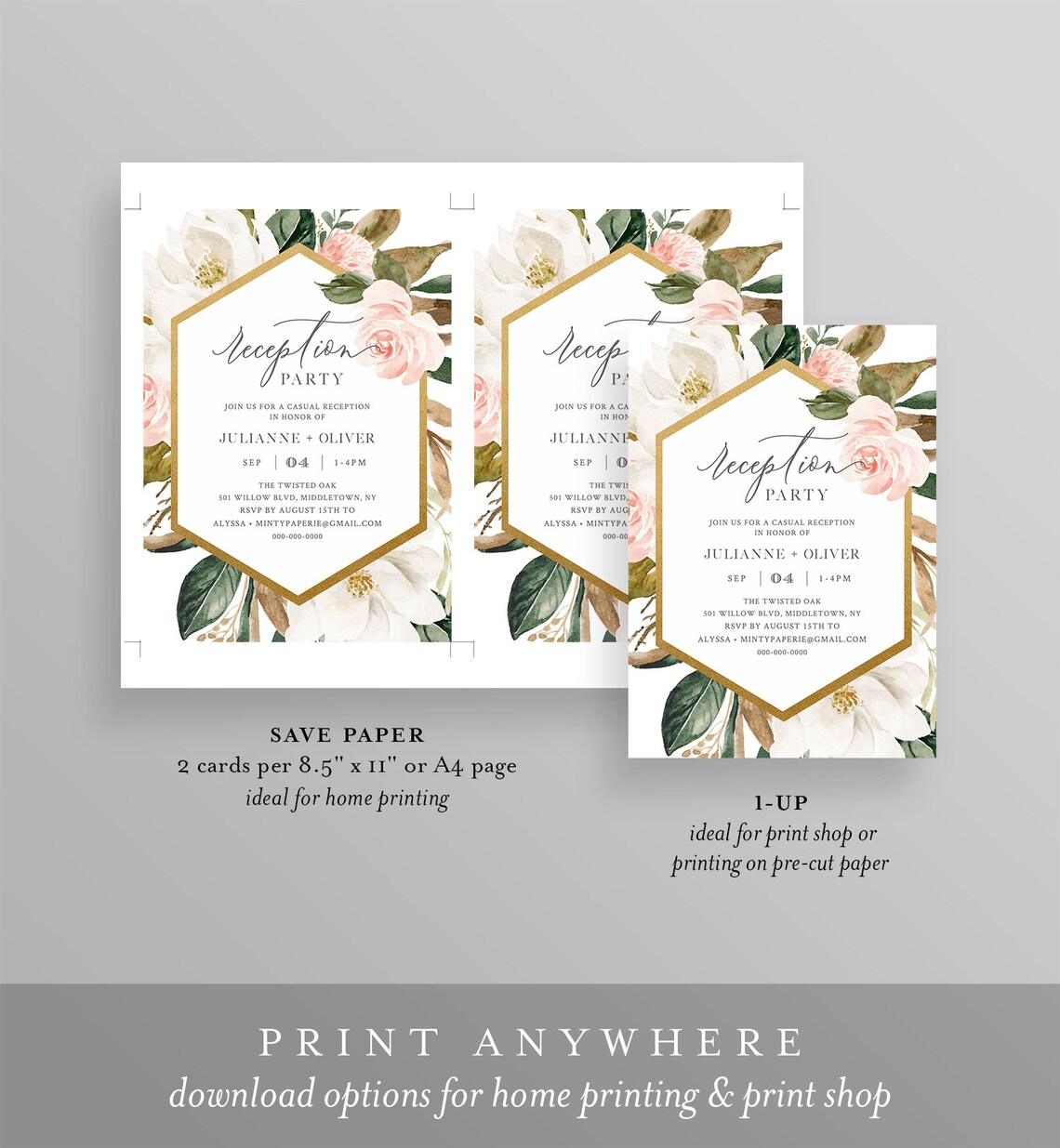 Printable Reception Party Template, Elopement Reception Invitation ...