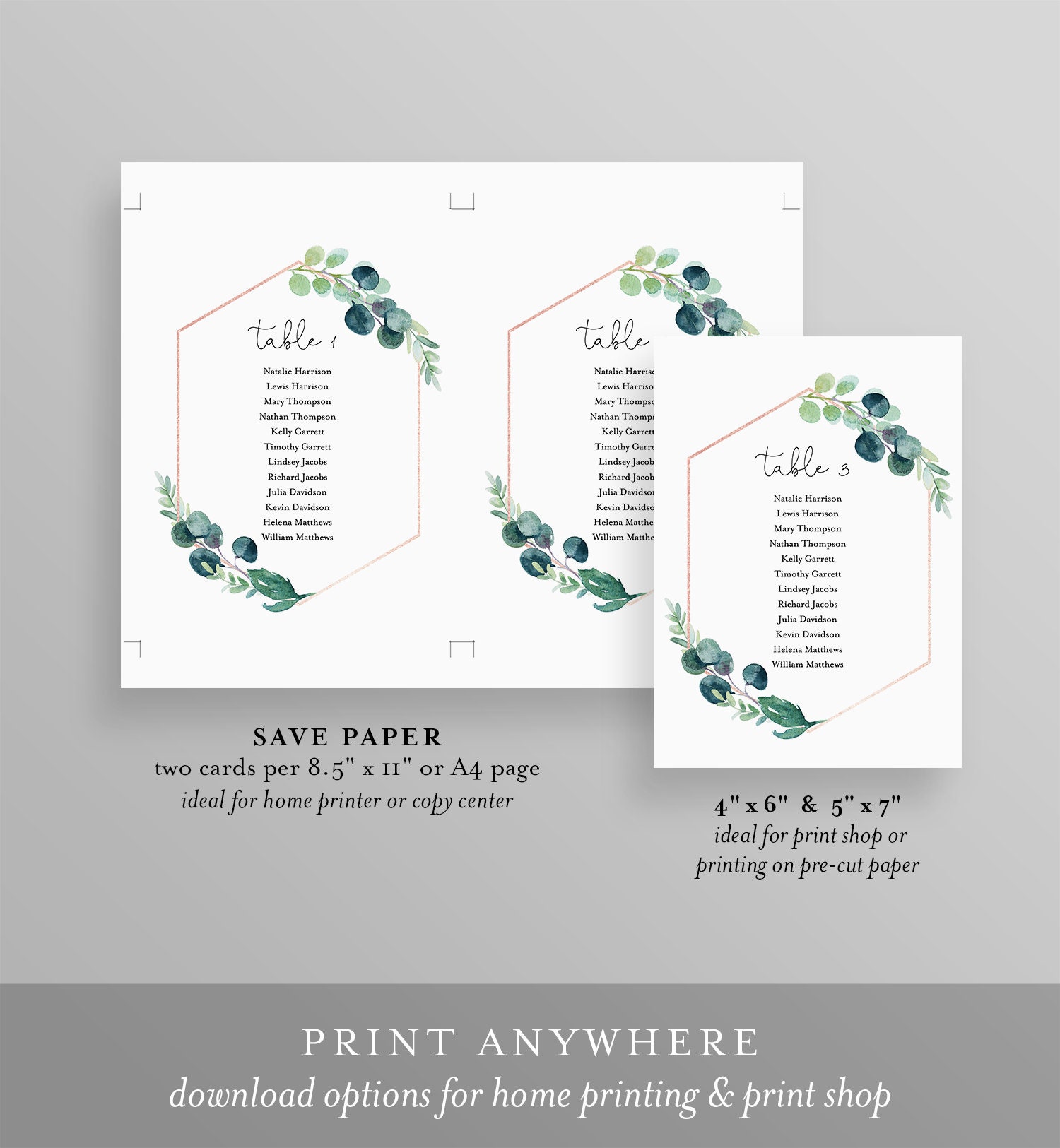 Seating Chart Printable Table Seating Cards Greenery Wedding - Etsy